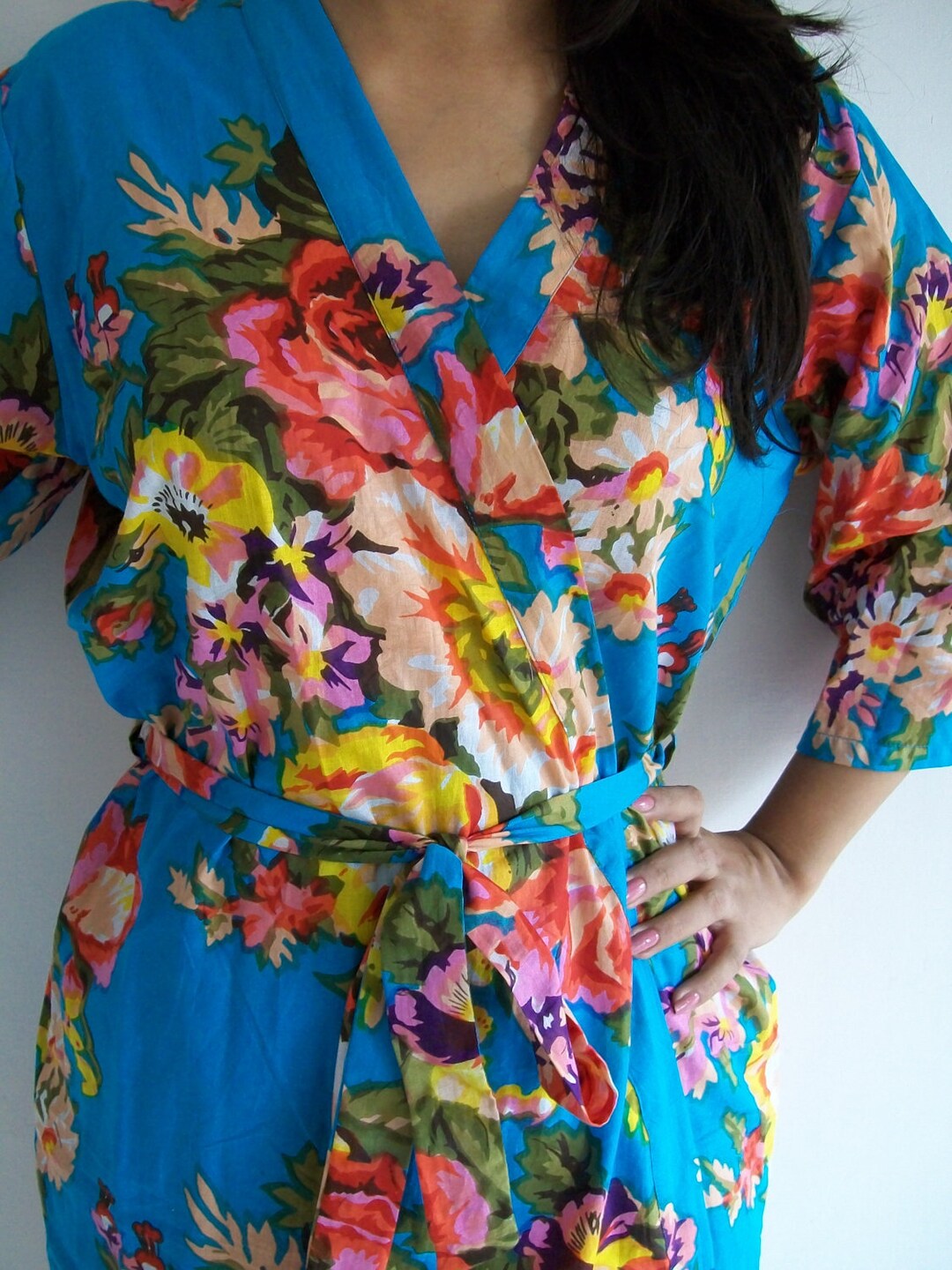 Code:a-6, Light Blue Bridesmaid Robe, Light Blue Floral Robe ...