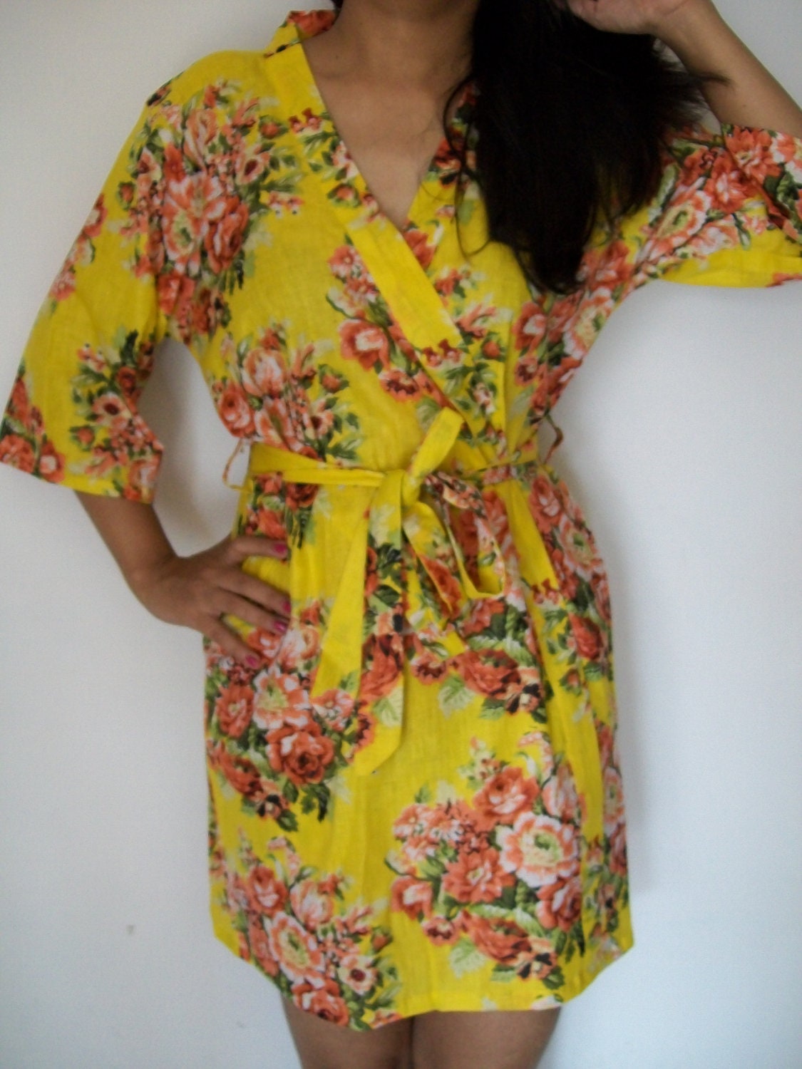 Code:B-3 Yellow Floral Robe Bridesmaids gift getting ready | Etsy
