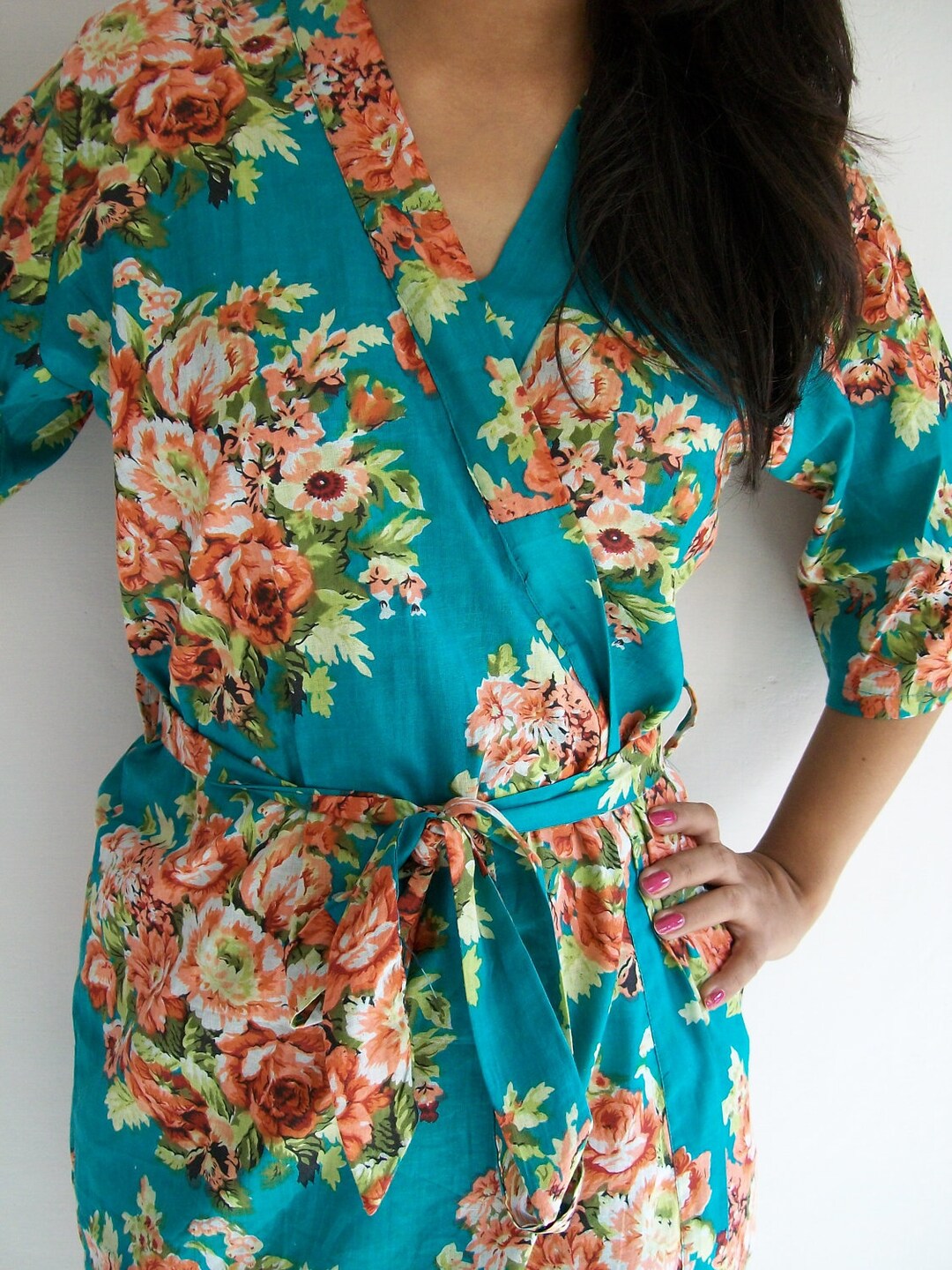 Code B-5 Sea Green Floral Robe Kimono Bridesmaids Gift - Etsy