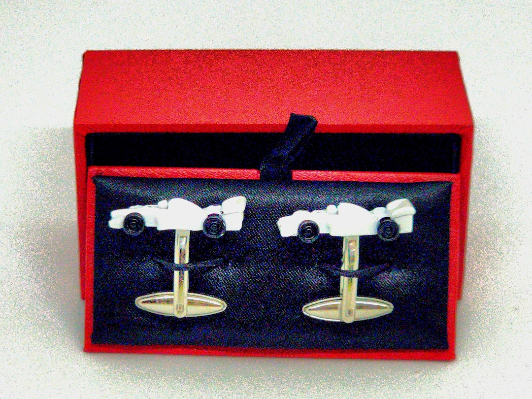Cufflink Indycar / Formula-1 Race Car Cuff Links White Silver Toned ...