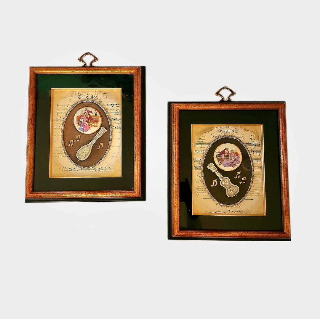 GOODMAN-DEAN-SCOTT Art Set of 2 Shadow Box Guitar Porcelian Music Note ...