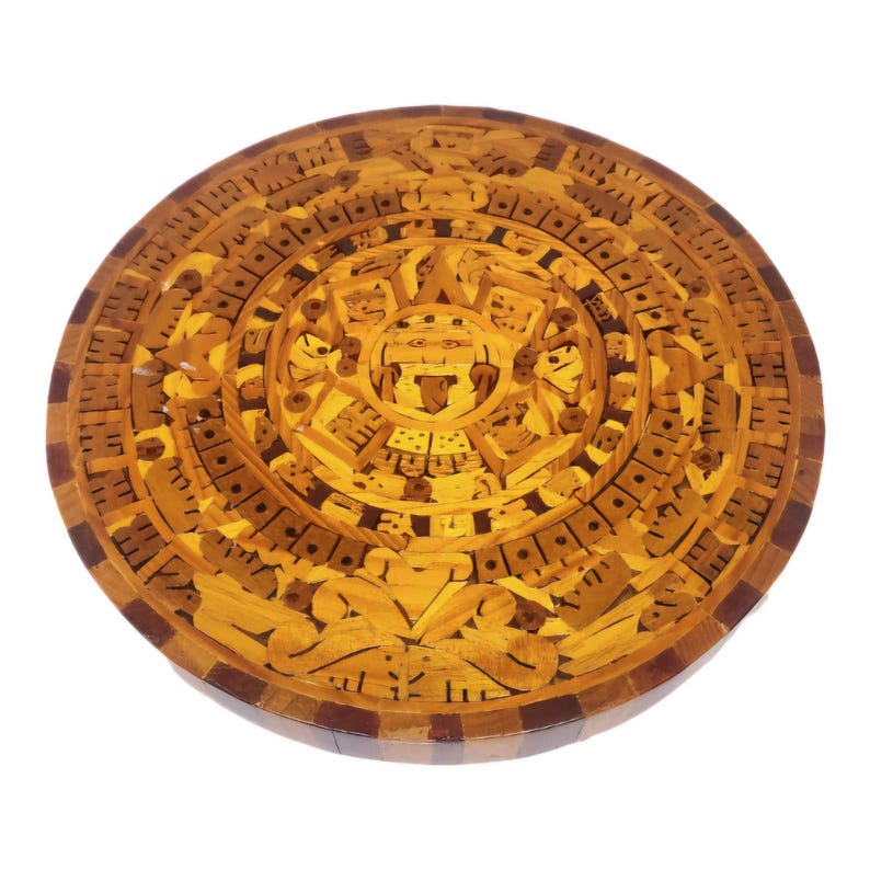 Vintage Mosaic Aztec Calendar 11” Diameter Handmade From Different Wood ...