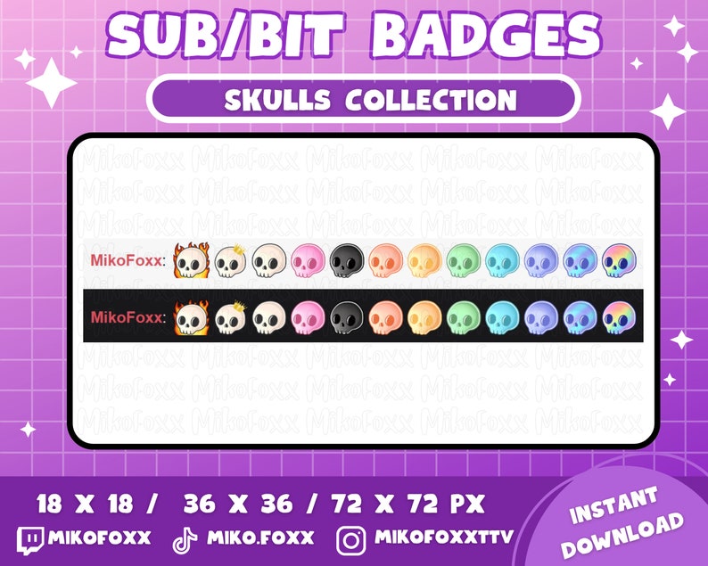 Kawaii Skull Twitch Sub Badges: Rainbow Spooky Emotes (digital Download ...