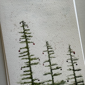 Christmas Tree Watercolor Greeting Cards Set of 6 Original With ...