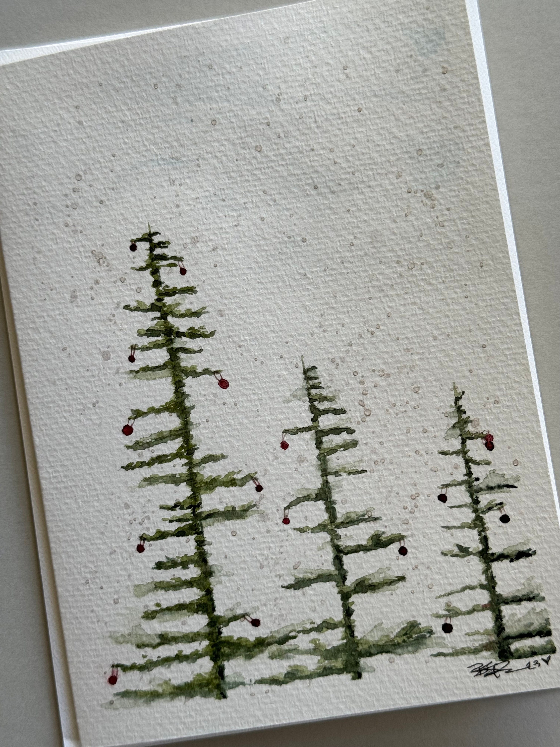 Christmas Tree Watercolor Greeting Cards Set of 6 Original With ...