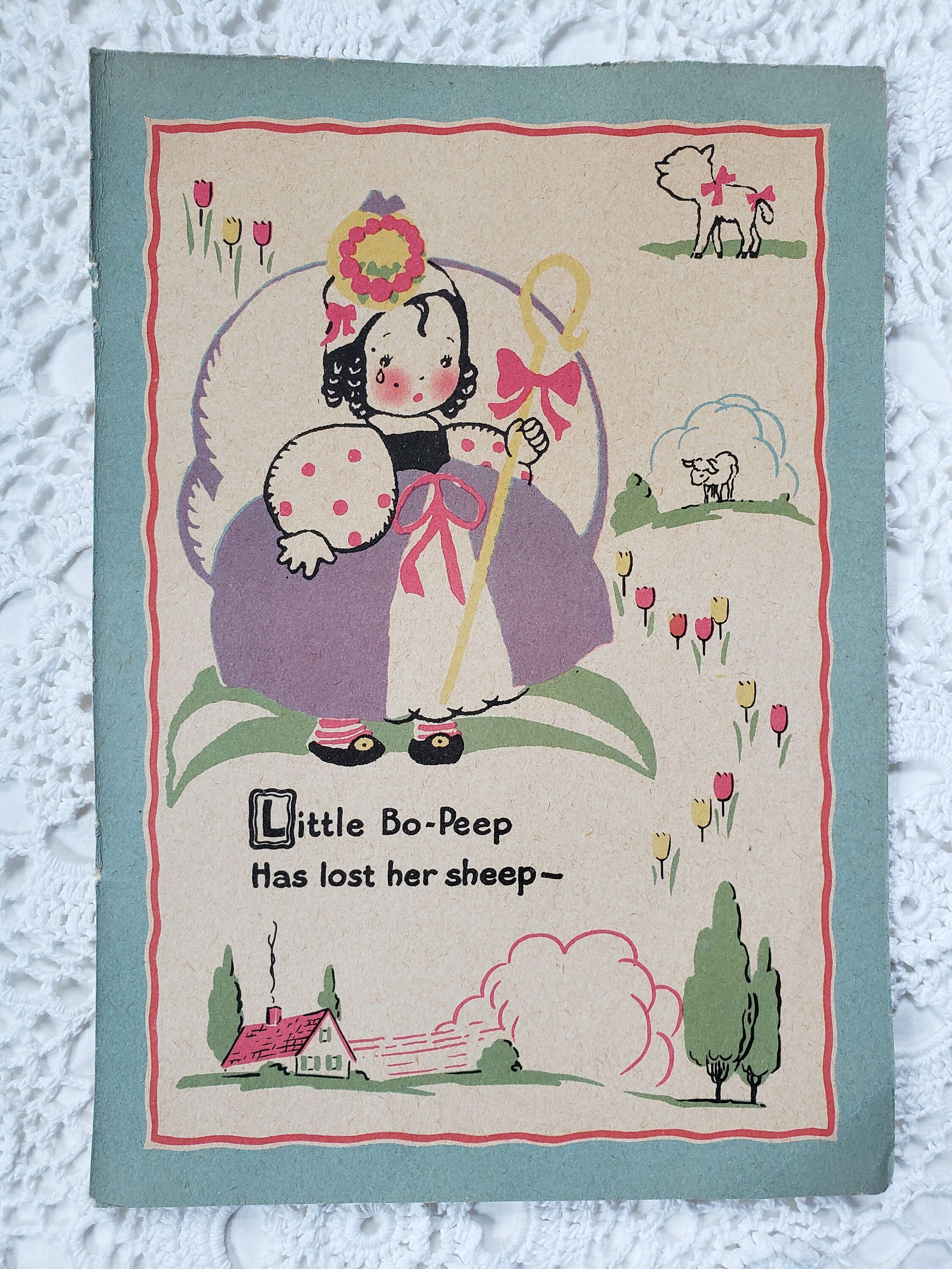 Vintage Little Bo Peep Nursery Rhyme Art Print Illustration, Folk Art ...
