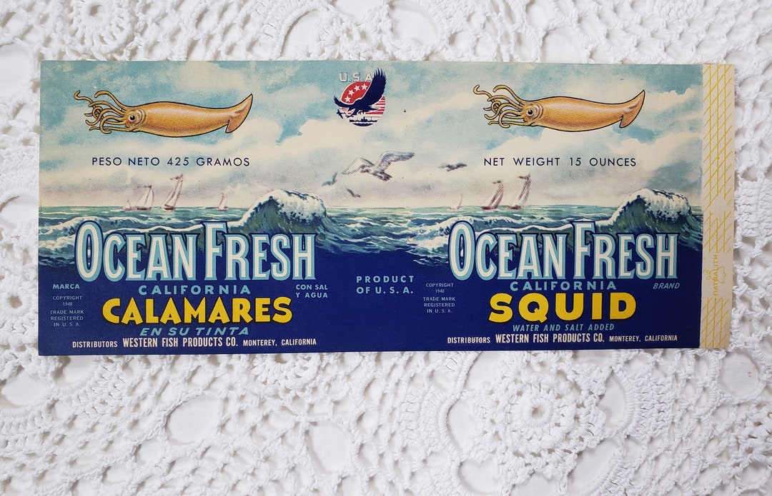 Vintage Crate Label "ocean Fresh Squid" of Monterey, California ...