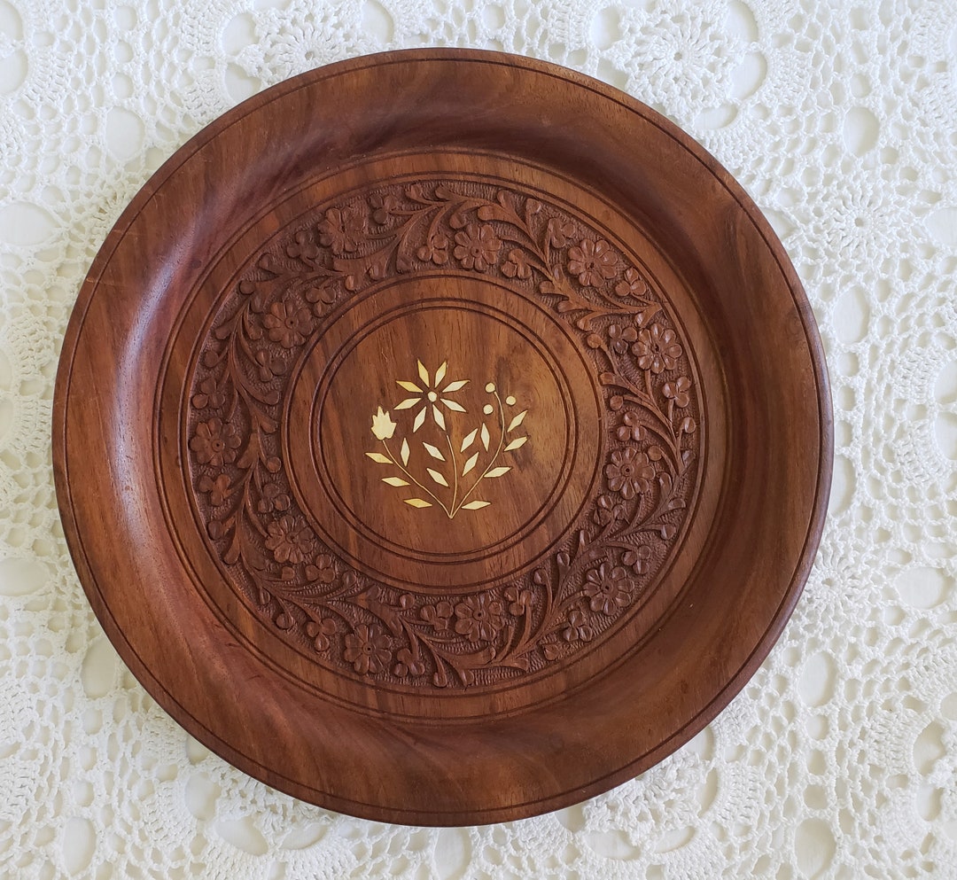 1970s Carved Wooden Bone Inlay Wall Plate, Boho Home Decor - Etsy