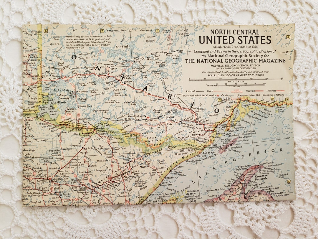 Vintage 1958 Map of the North Central United States, National ...