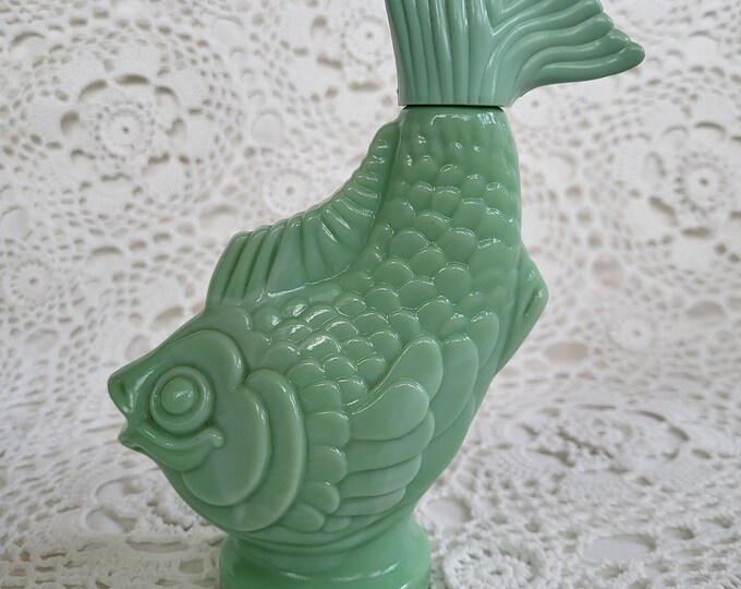 Vintage Avon Fish Bottle, 1970s Avon Green Milk Glass Bottle ...