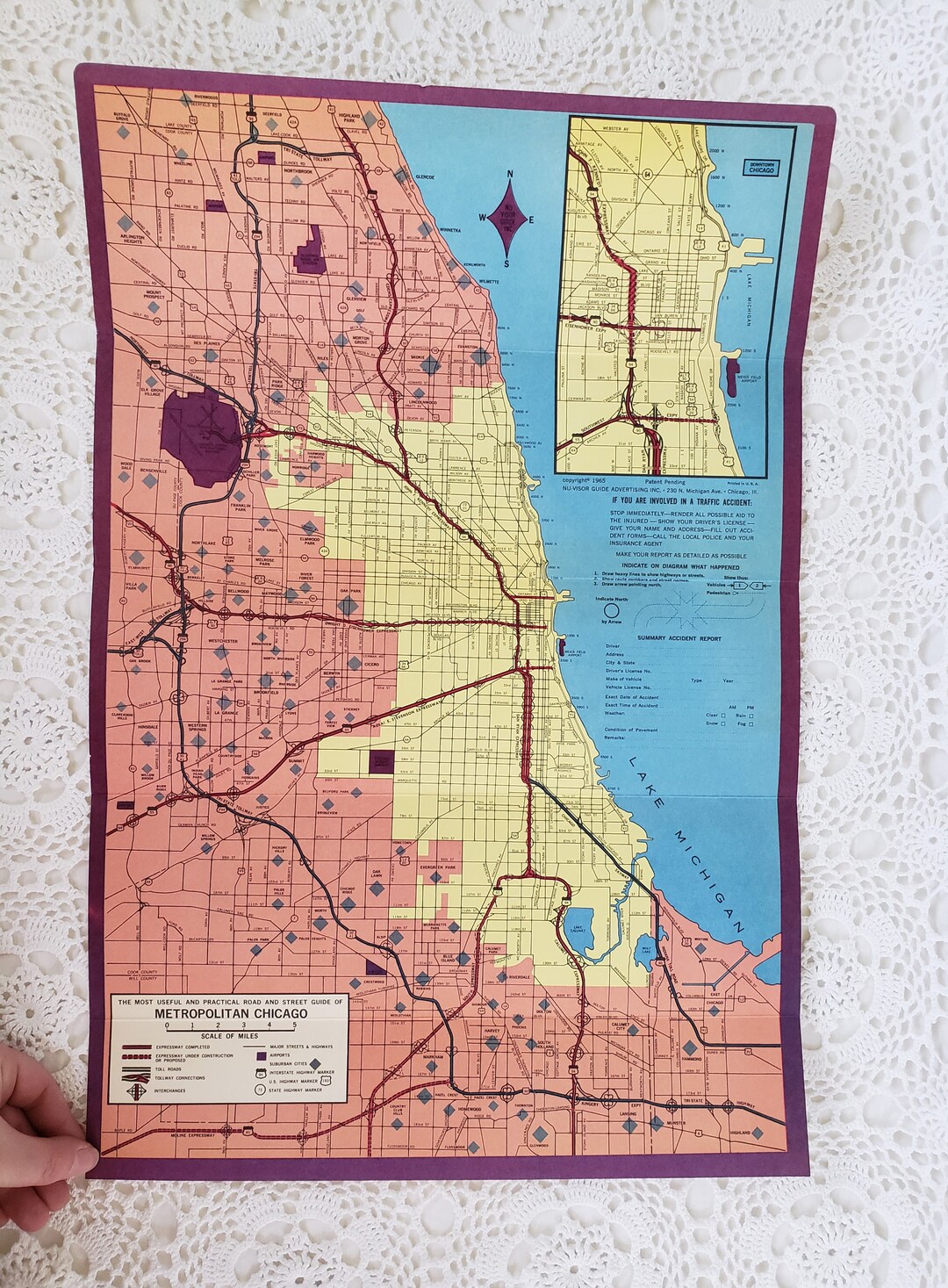 Vintage 1960s Chicago, Illinois Map, Windy City Art Wall Decor, Midwest ...