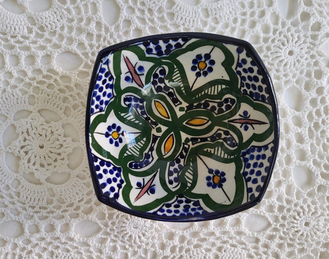 Hand Painted Blue White Green Ceramic Pottery Dish, Greece ...