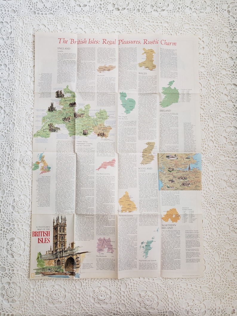 Mapa de un viajero de las Islas Británicas 1974, National Geographic ...
