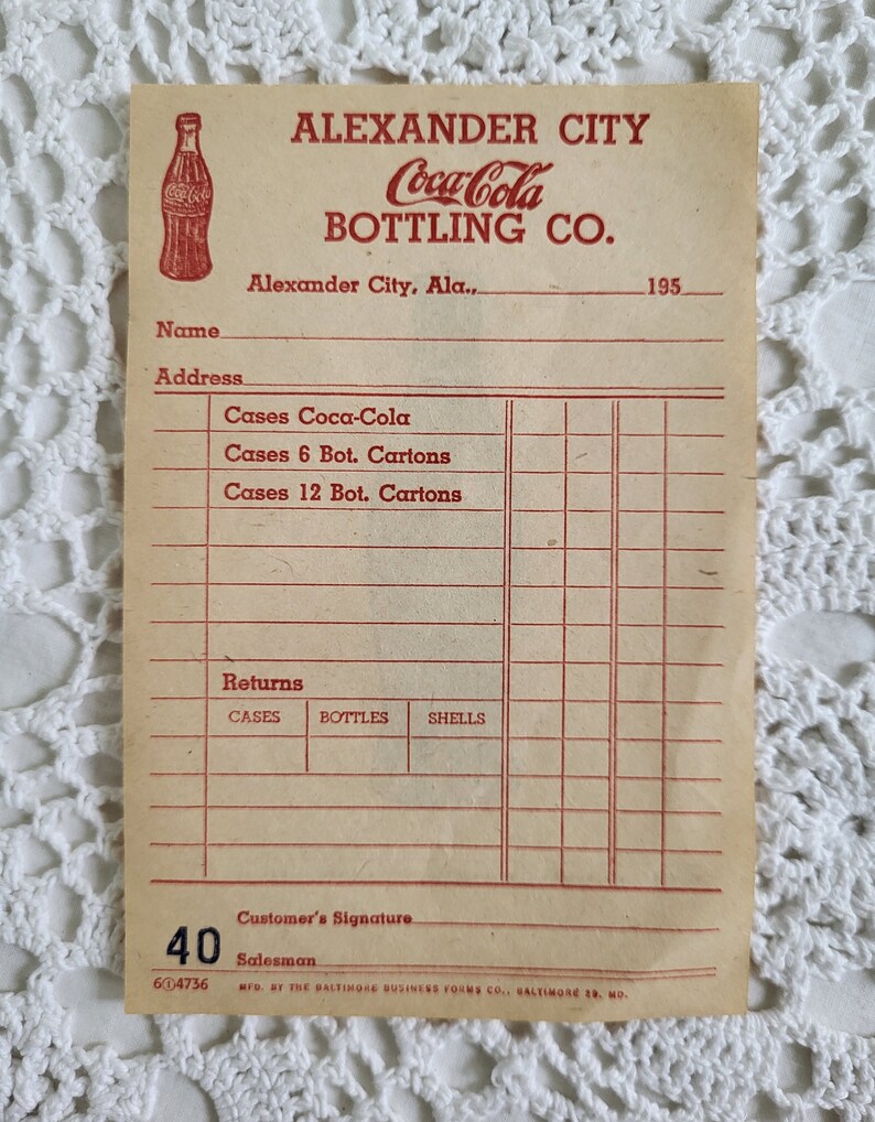 1950s/1960s Coca Cola Bottle Receipt, Americana, Advertisement - Etsy