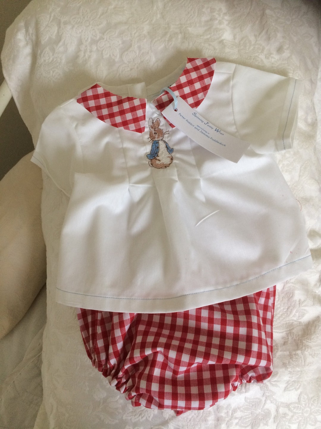 Peter Rabbit Baby Boys Girls Two Piece Outfit in Red Gingham Jam Pants ...