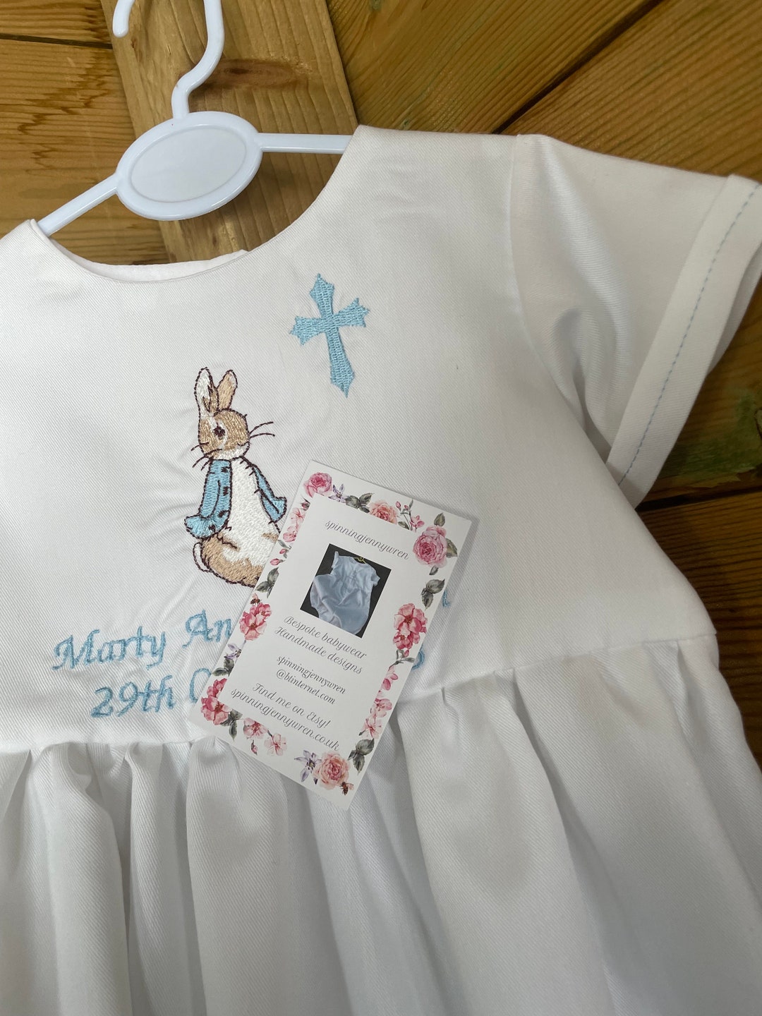 Baby's Christening Gown Dress With Motif - Cross, Peter Rabbit, Flopsy ...