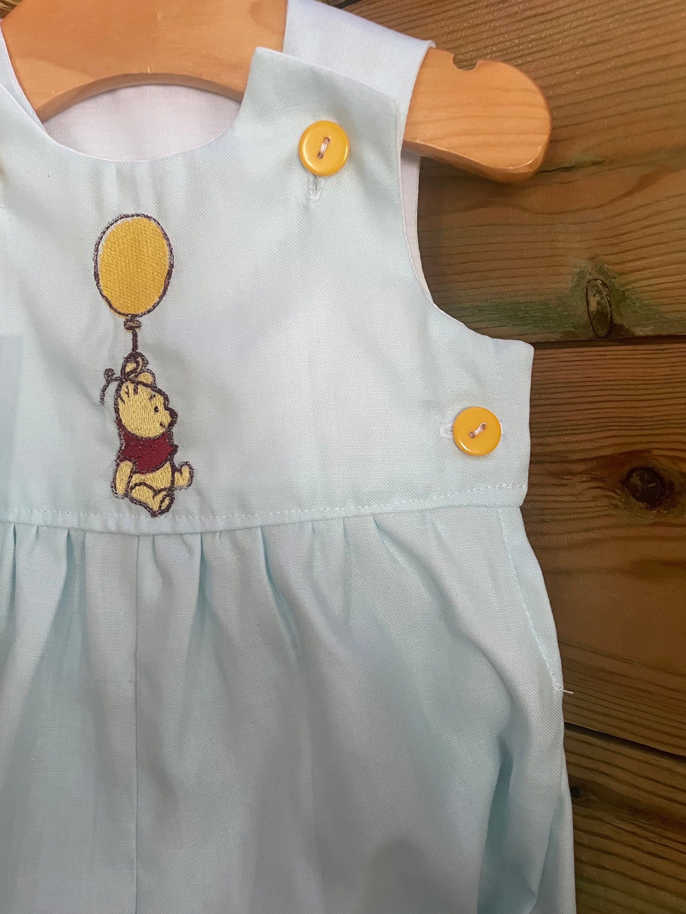 WINNIE THE POOH Duck Egg Blue Button Romper Personalised First/second ...