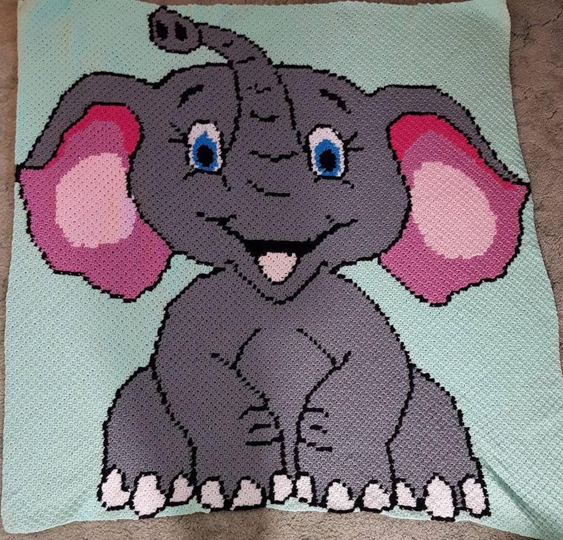 Big Eyed Baby Elephant Mini C2c Graph and Written Row by Row | Etsy
