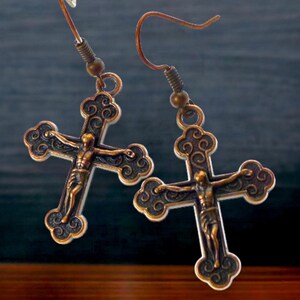 Copper Crucifix Earrings Catholic Cross Earrings Christmas Gift ...