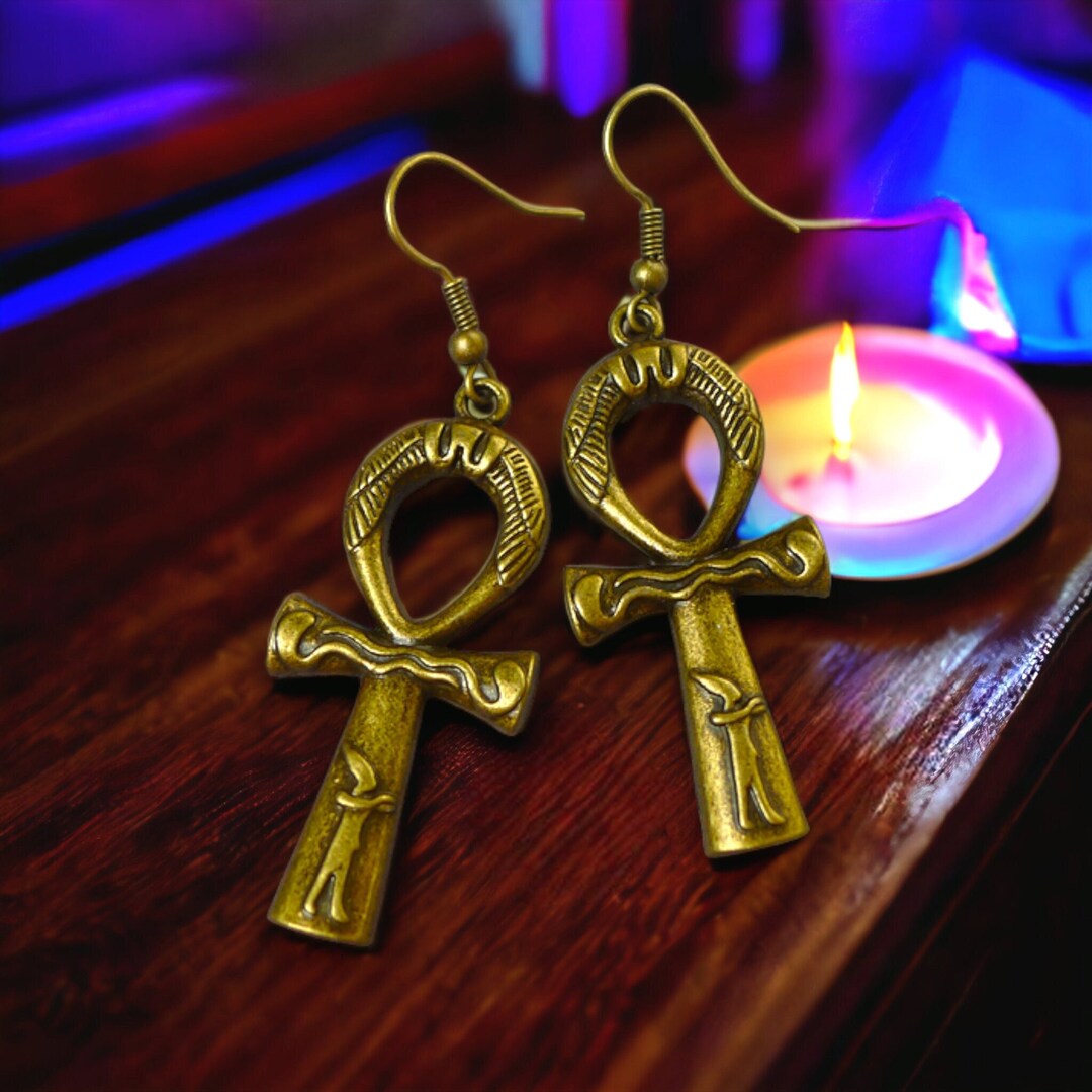 Bronze Ankh Earrings, Fancy Egyptian Ankh Jewelry, Egyptian Earrings ...