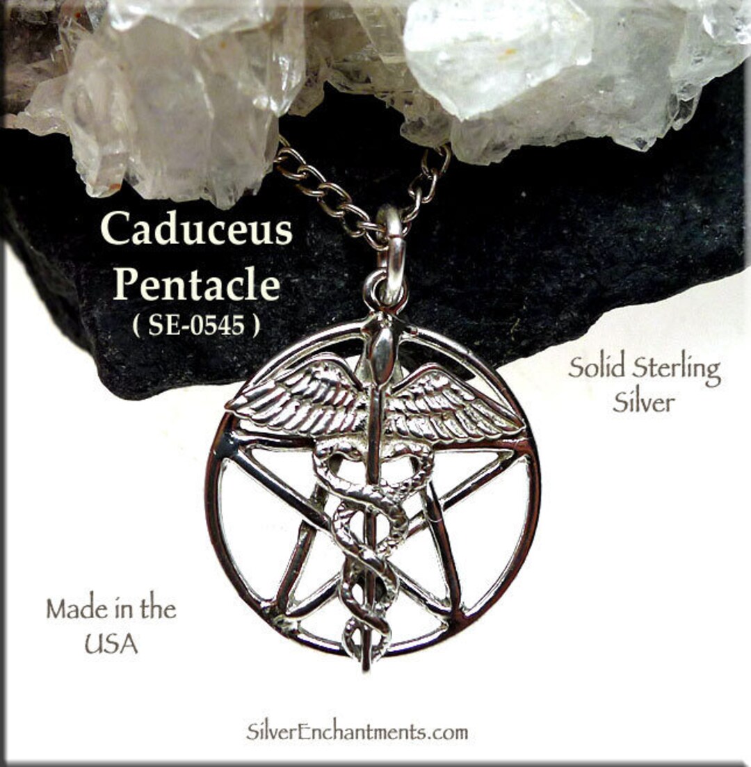 Caduceus Pentacle Pendant Solid 925 Sterling Silver Pagan Healers ...