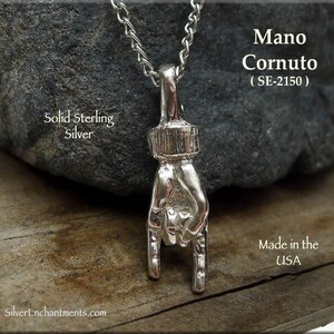 Sterling Silver Mano Cornuto Pendant, 3D .925 Italian Hand Neapolitan ...