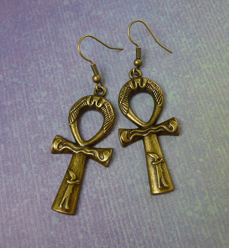 Bronze Ankh Earrings Fancy Egyptian Ankh Jewelry Egyptian - Etsy