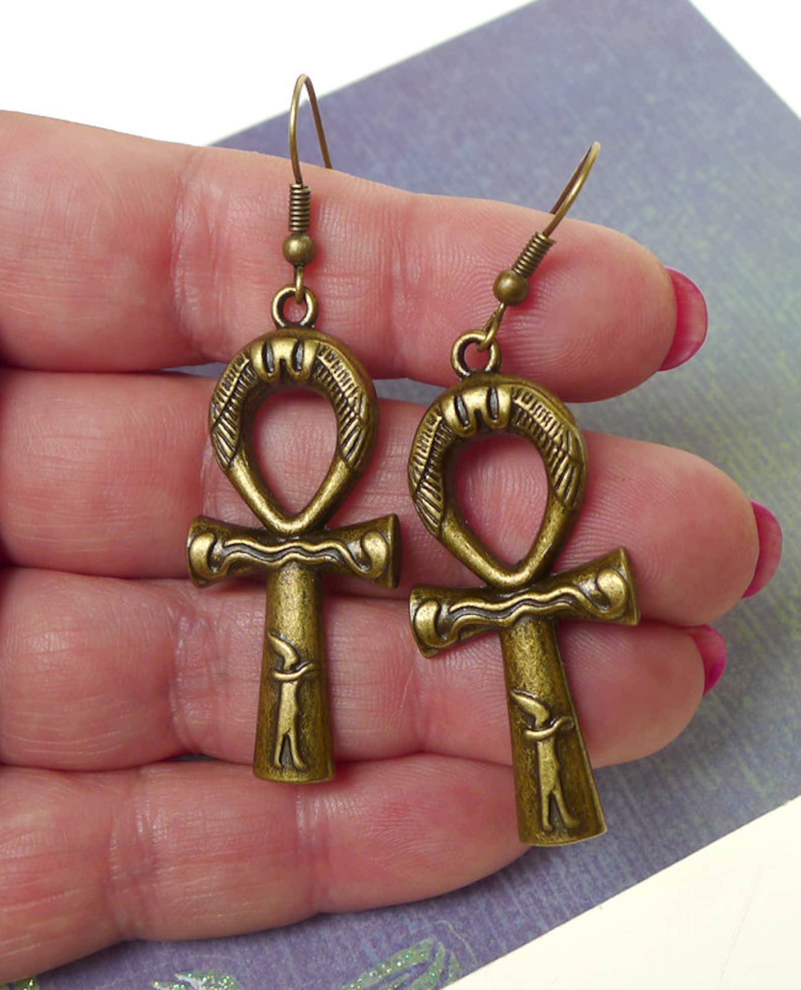 Bronze Ankh Earrings Fancy Egyptian Ankh Jewelry Egyptian | Etsy
