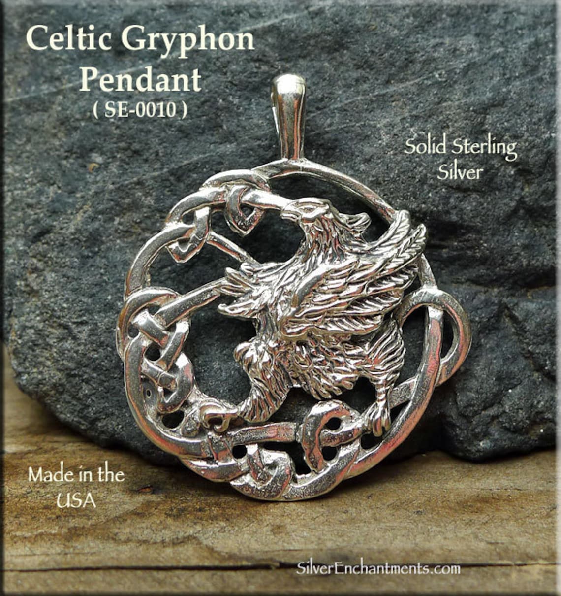 Sterling Silver Gryphon Pendant .925 Silver Celtic Griffin | Etsy