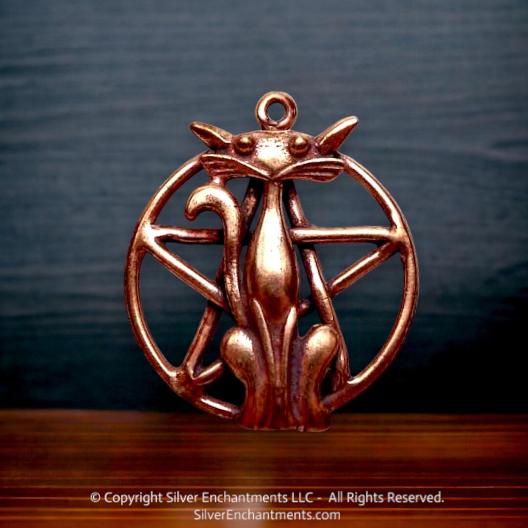 Solid Copper Cat Pentacle Necklace Pendant Cat Pentagram Pagan Wiccan ...