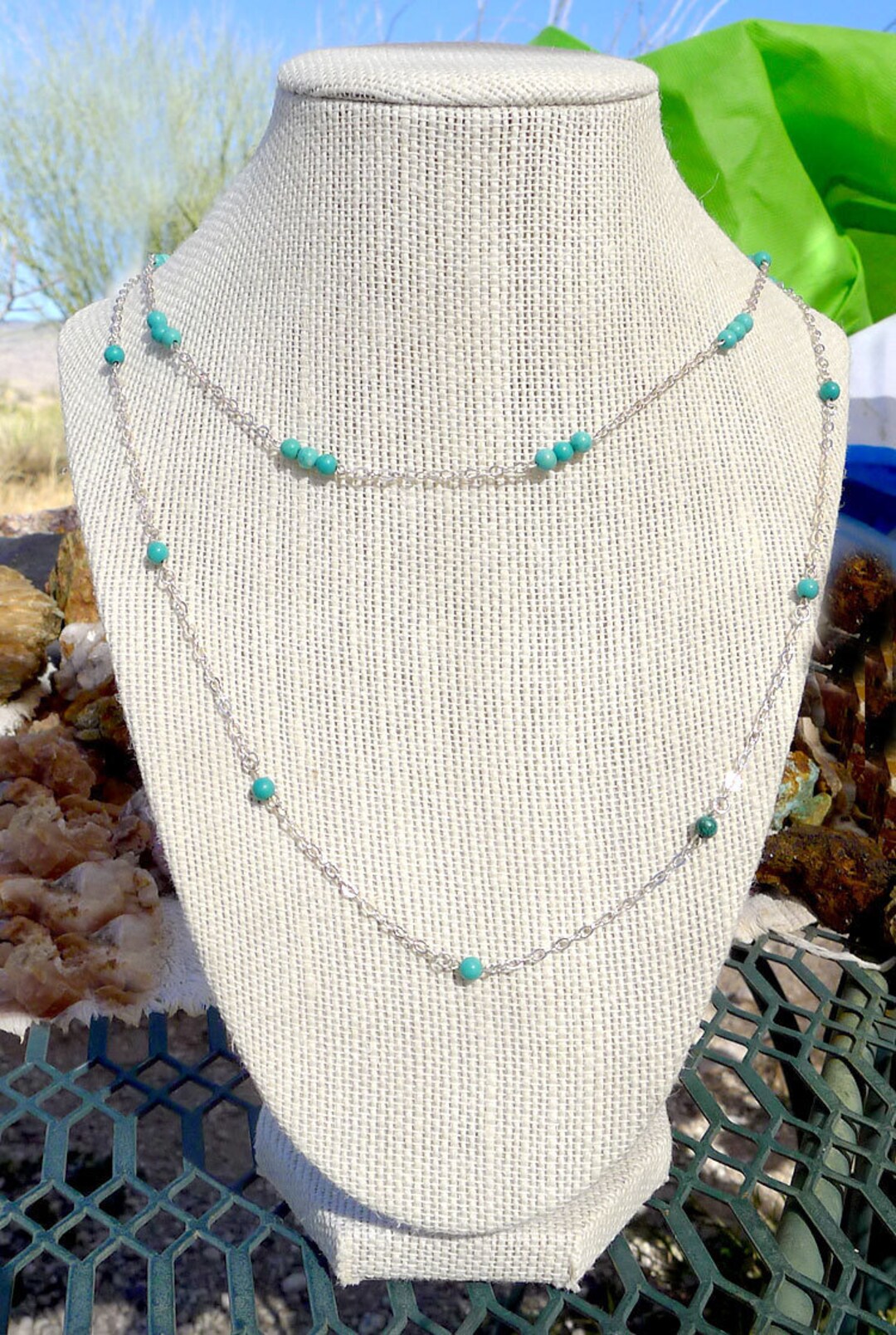 Layered Turquoise Necklace, Silver or Gold Southwestern Multistrand ...