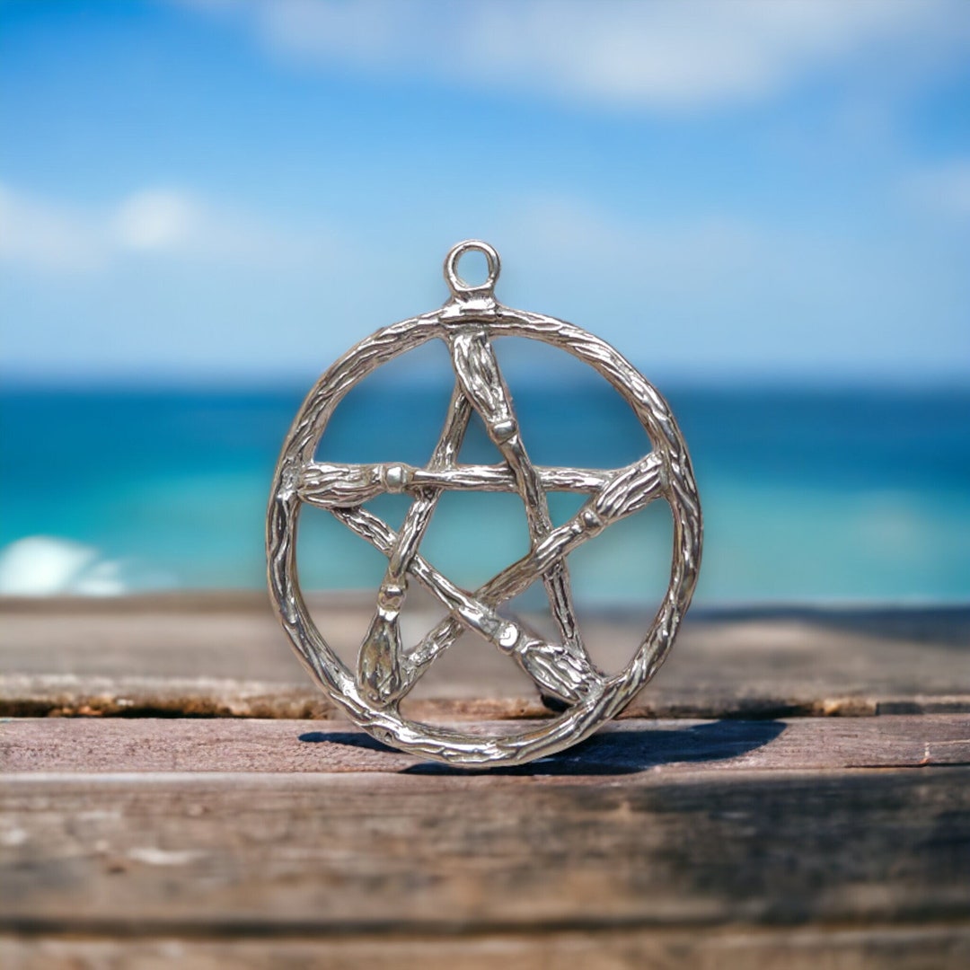 Large Sterling Silver Broom Pentacle Pendant Solid 925 Silver Besom ...