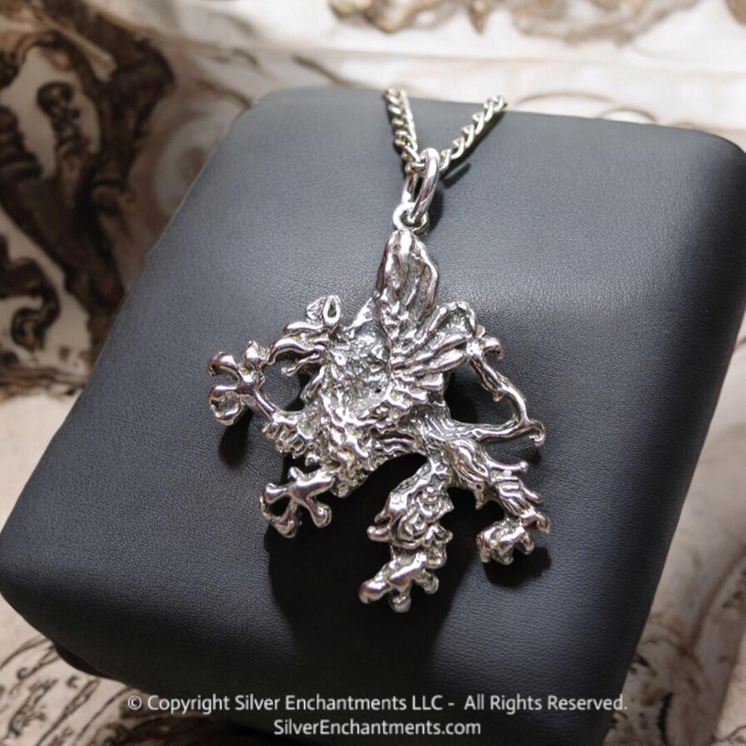 Sterling Silver Griffin Pendant, Solid .925 Silver Gryphon Necklace ...