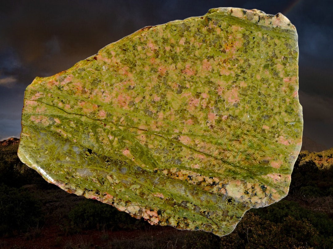 Unakite Slab, Fine Grained Unakite Jasper Slice, Green Epidote Peach ...