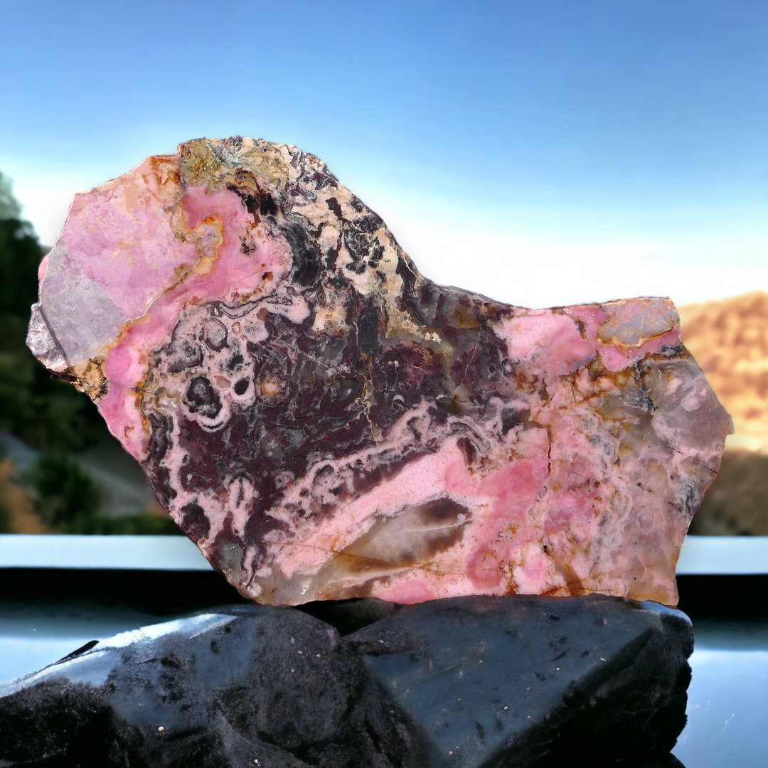 Gemmy Rhodonite Slab Natural Stone Slice 144x94x6.3mm Lapidary Supply ...