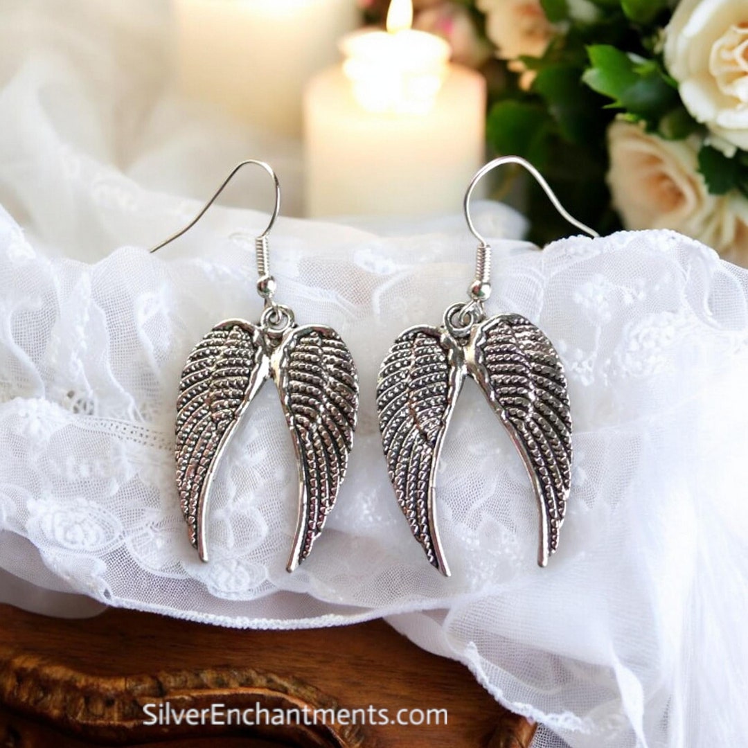 Double Angel Wing Earrings, Angel Wings Earrings Angel Jewelry - Etsy