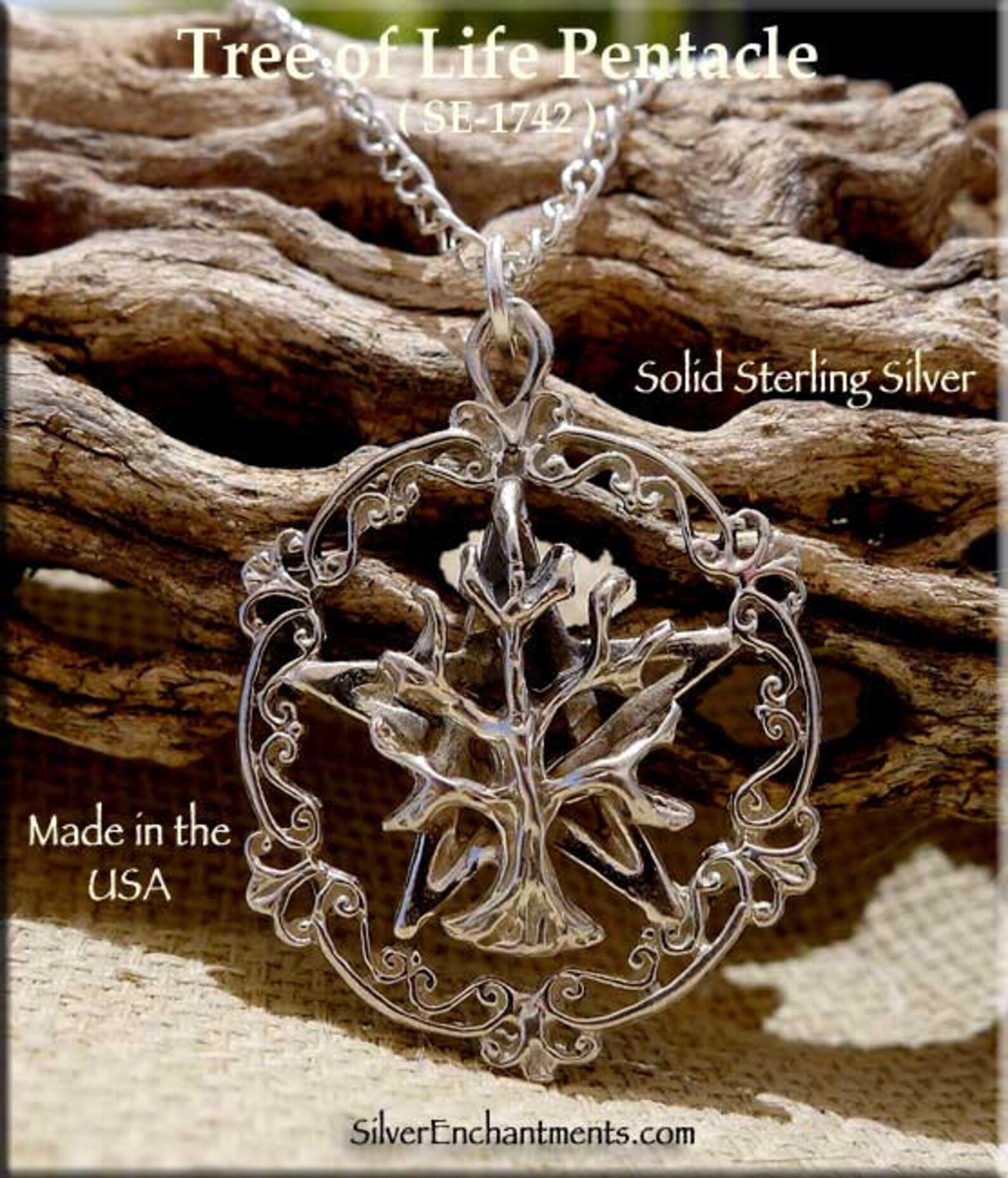 Sterling Silver Victorian Tree of Life Pentacle Pendant Solid | Etsy