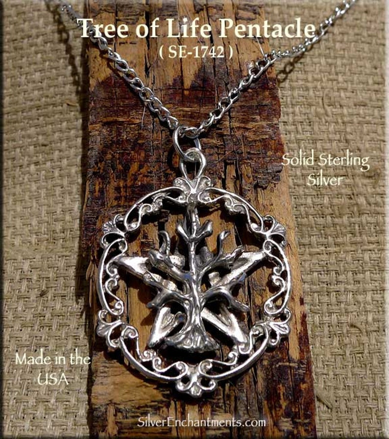 Sterling Silver Victorian Tree of Life Pentacle Pendant Solid | Etsy