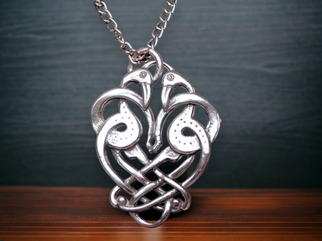 Sterling Silver Celtic Crane Love Birds Pendant | Zoomorph Necklace ...