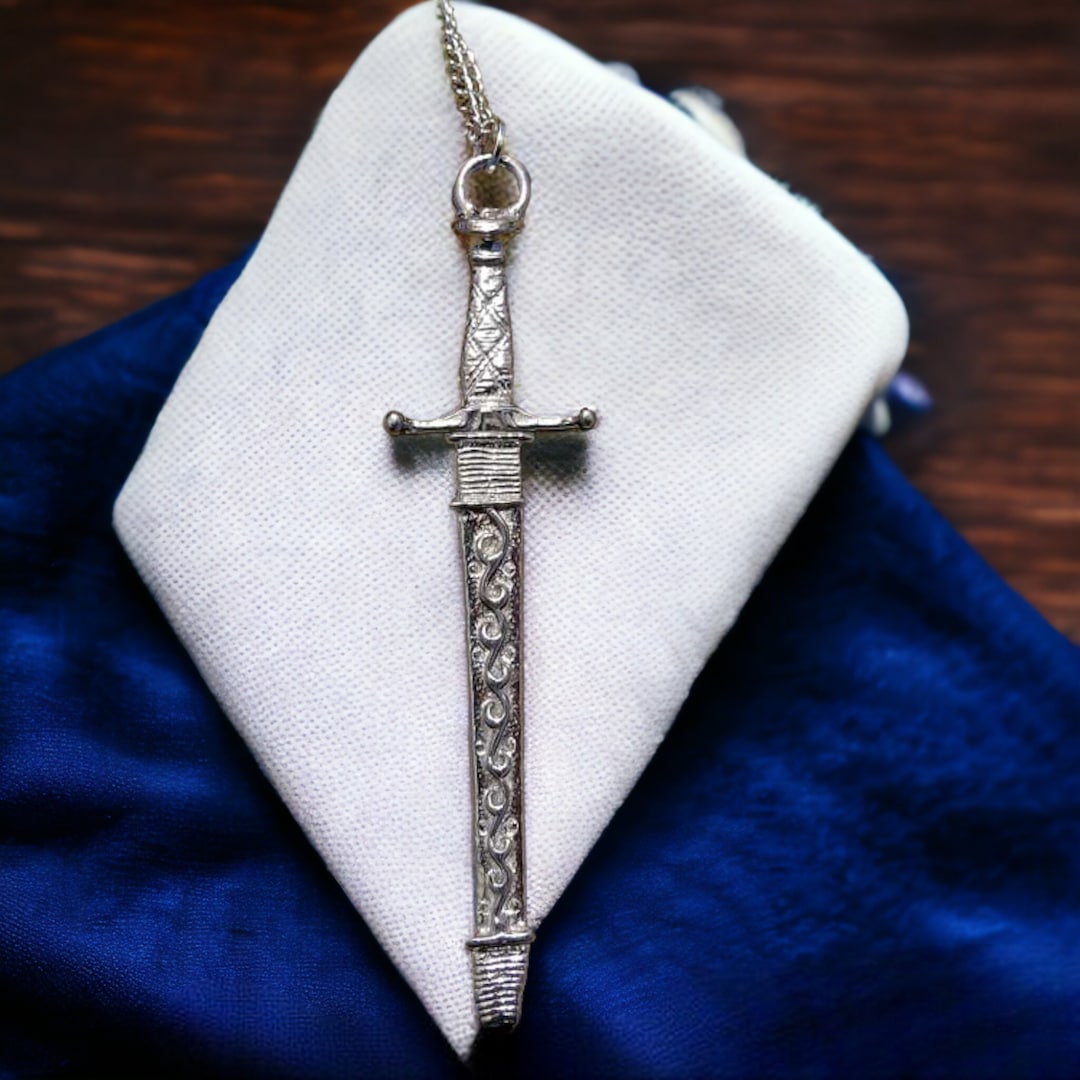 Large Sterling Silver Sword Pendant With Decorative Vine Details Solid ...