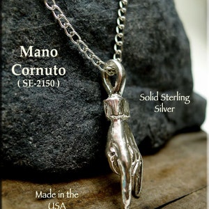 Sterling Silver Mano Cornuto Pendant, 3D .925 Italian Hand Neapolitan ...