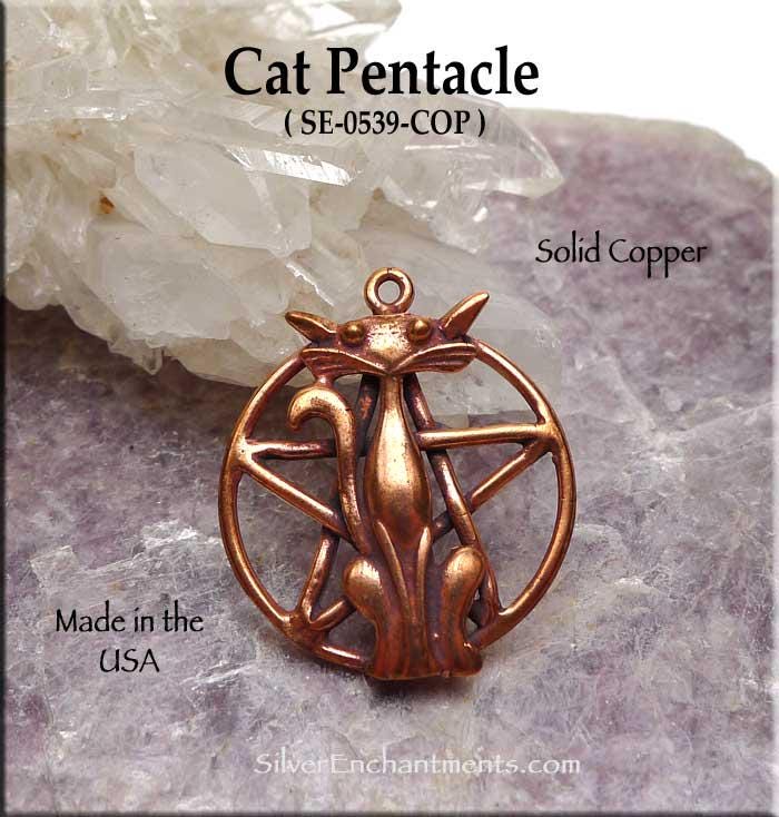 Solid Copper Cat Pentacle Necklace Pendant Cat Pentagram Pagan Wiccan ...