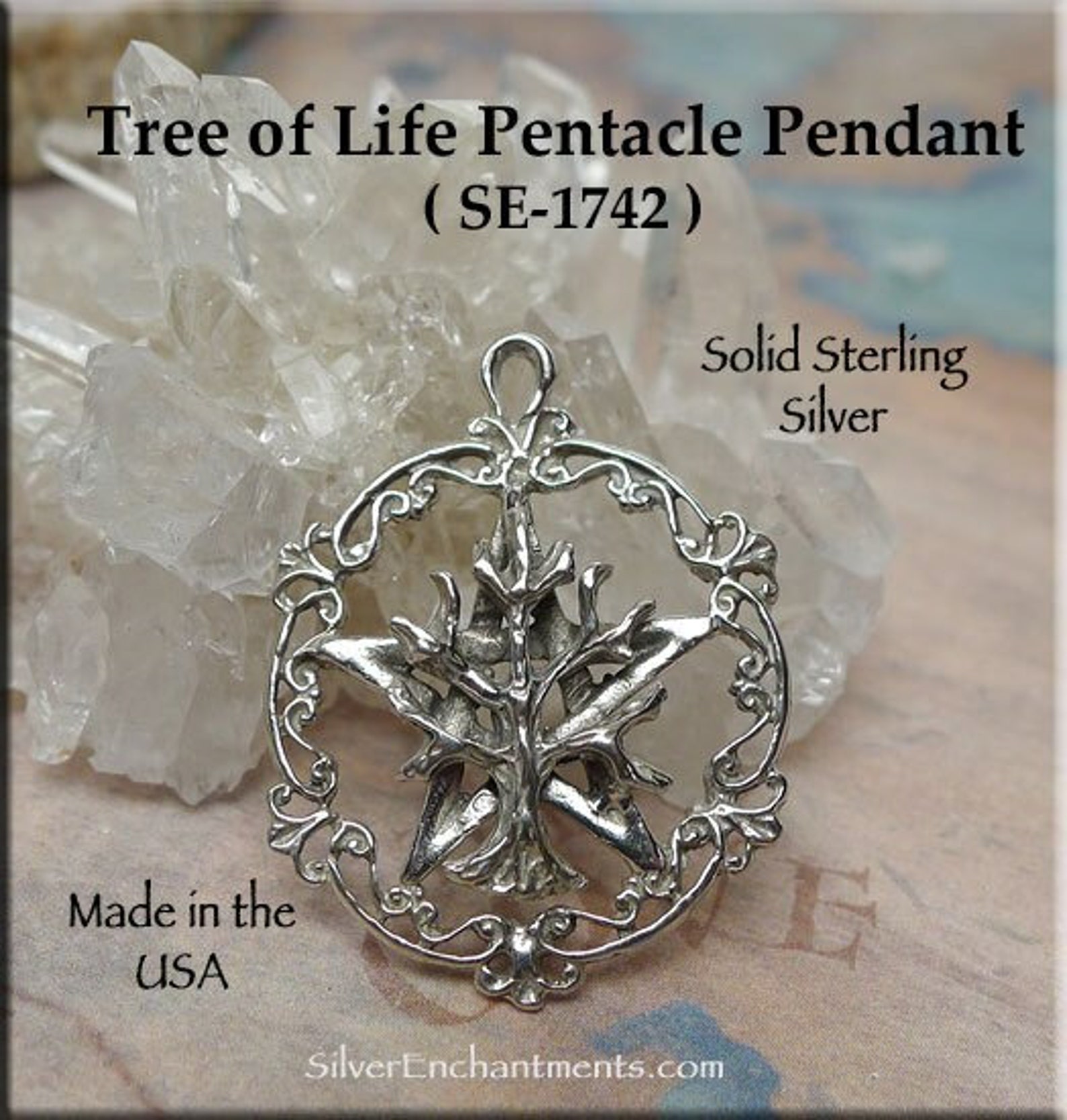 Sterling Silver Victorian Tree of Life Pentacle Pendant Solid - Etsy