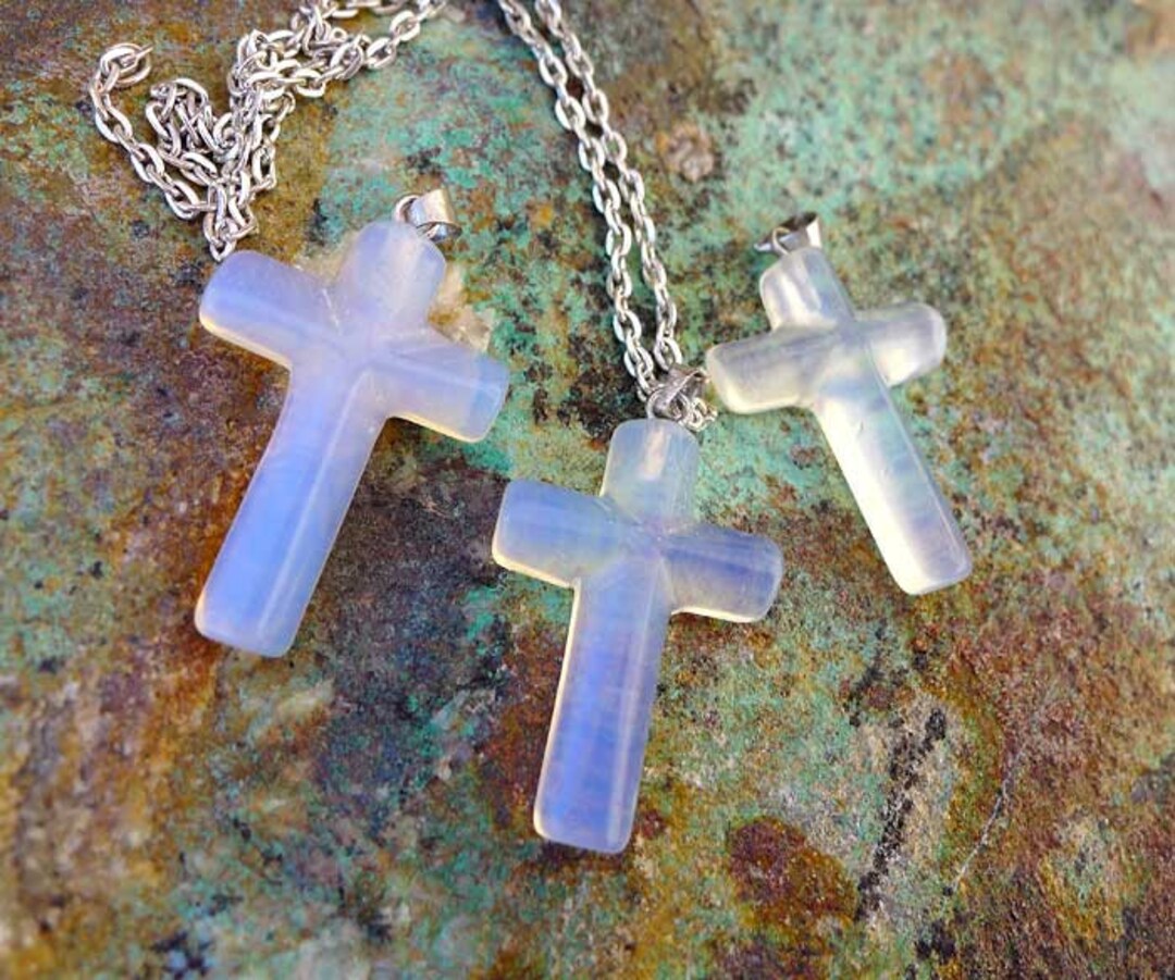 Opalite Cross Necklace Sea Opal Cross Pendant on Chain Opalite Jewelry ...