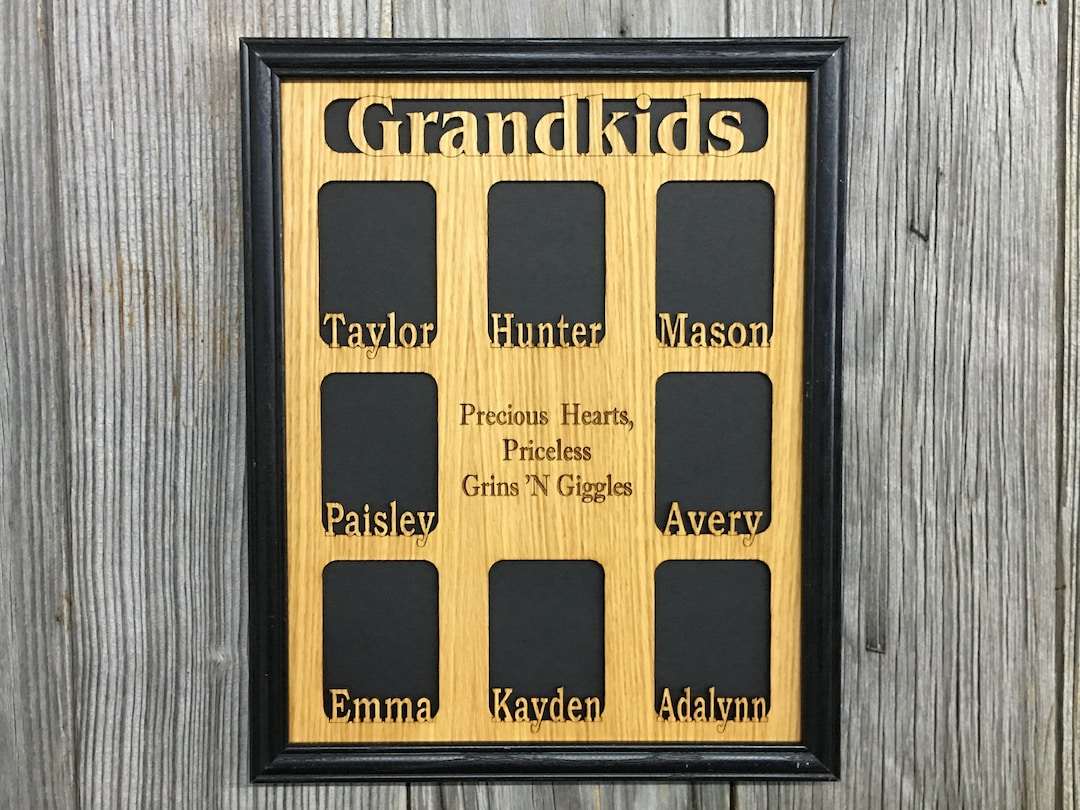 Personalized Grandkids Picture Frame - Black Wood Frame, Custom ...