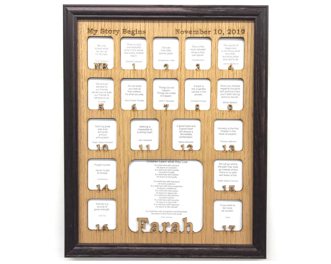 Newborn-18 Picture Frame With Cherry Frame 11x14 With Numbers 1 to 18 ...