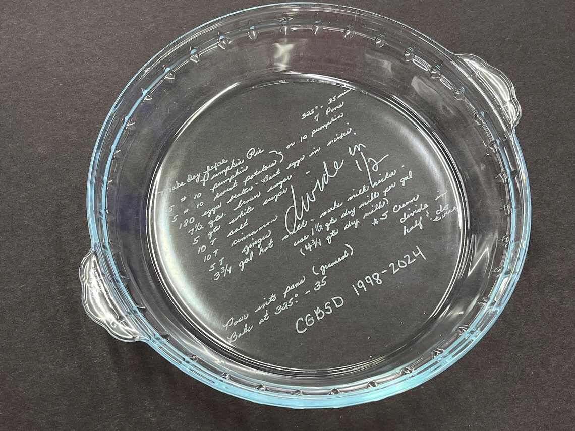 Engraved Recipe Pie Plate: Handwritten Keepsake, Personalized Bakeware ...