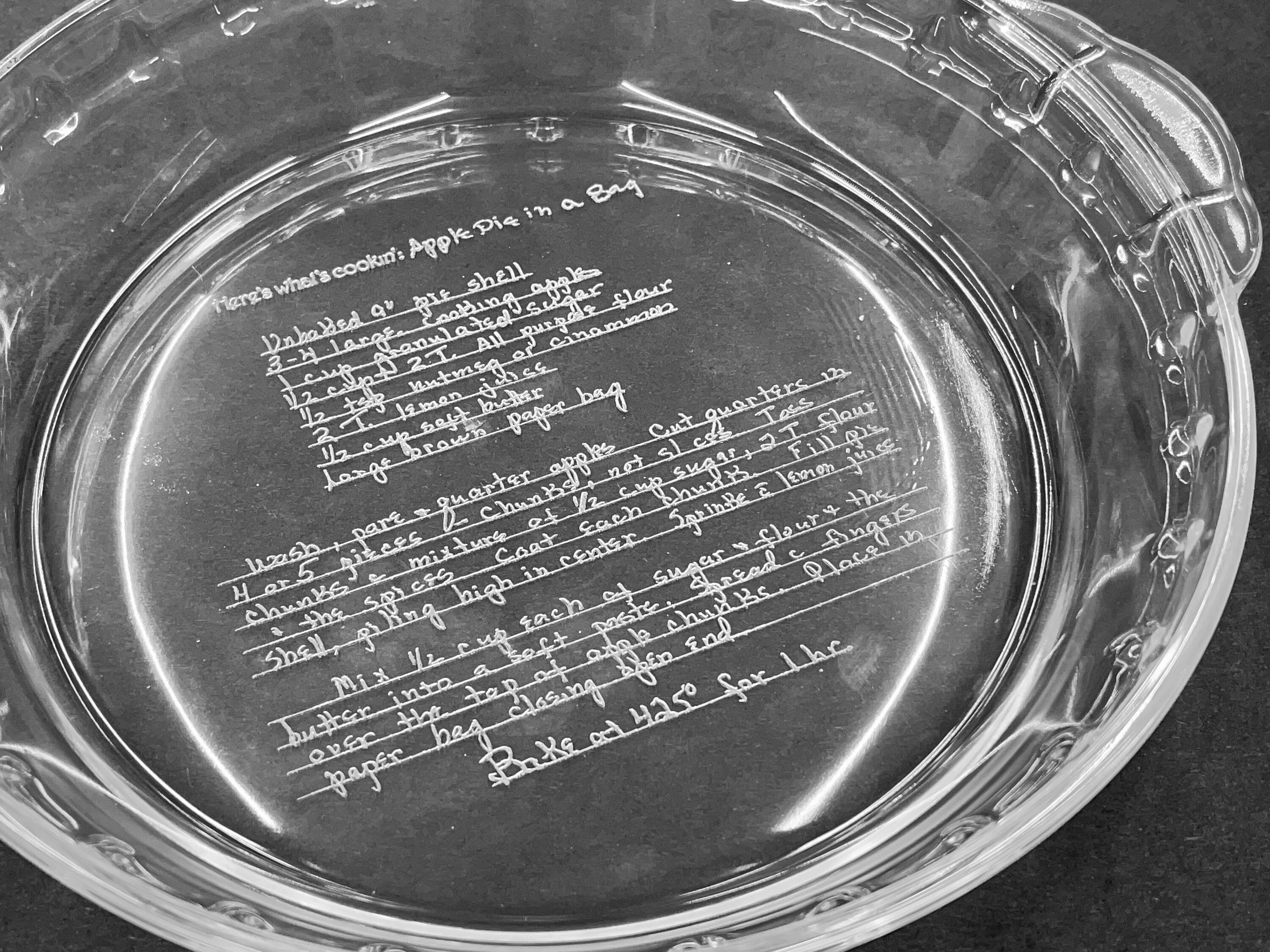 Engraved Recipe Pie Plate: Handwritten Keepsake, Personalized Bakeware ...