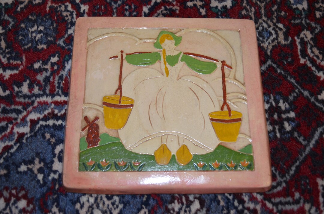 Antique American Arts Crafts Pottery, Decorative Thick and Heavy Tile W ...