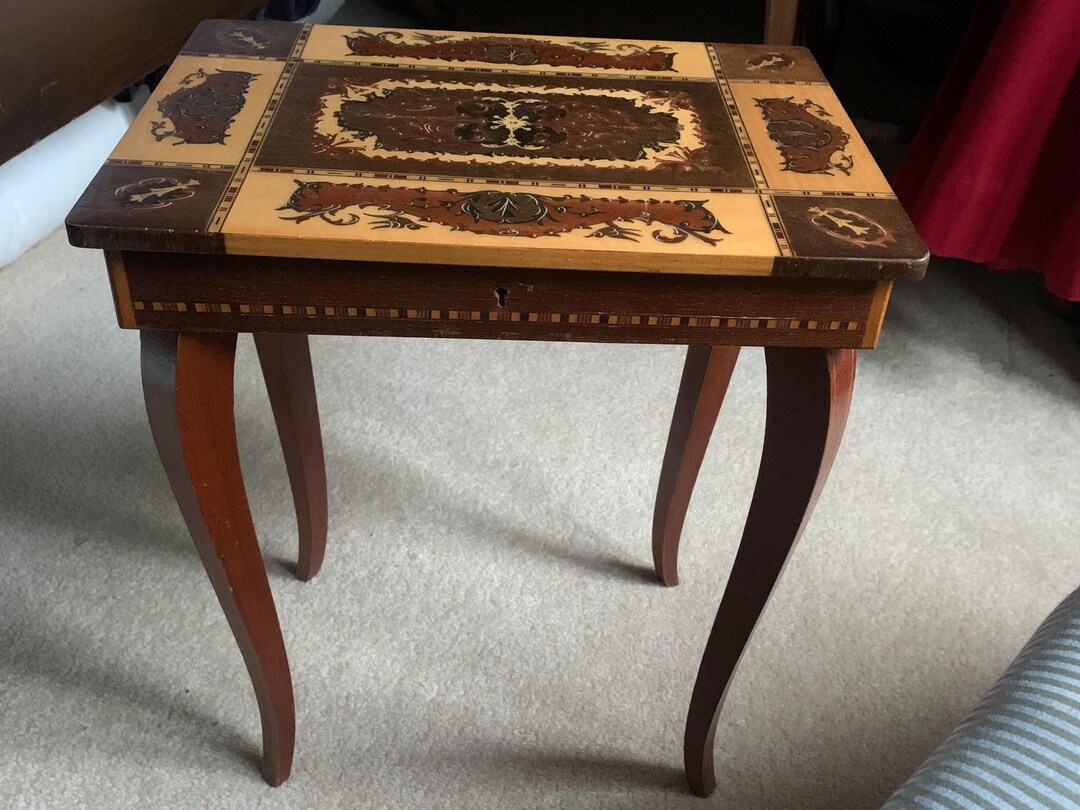 Italian Music Box Table, Gorgeous Marquetry, Handmade Inlaid Wood ...